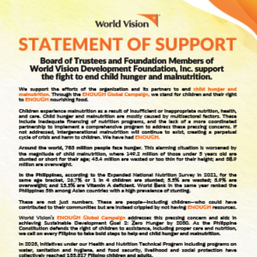 Statement of Support to End Child Hunger and Malnutrition | World ...