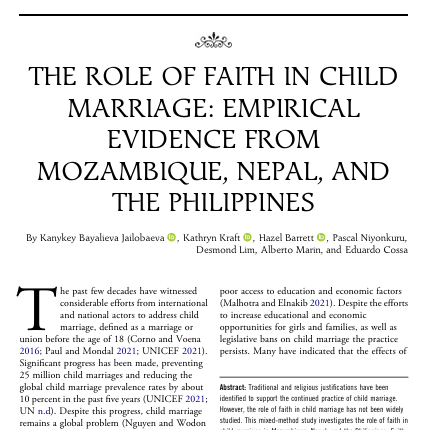 The Role of Faith in Child Marriage (Evidence from Mozambique, Nepal ...