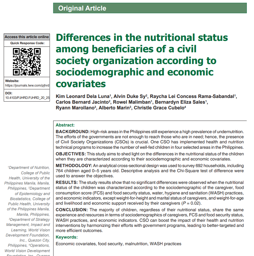Differences in the nutritional status among beneficiaries of a CSO ...